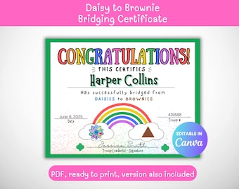 Girl Scout Bridging Certificate - Daisies to Brownies Printable - Etsy