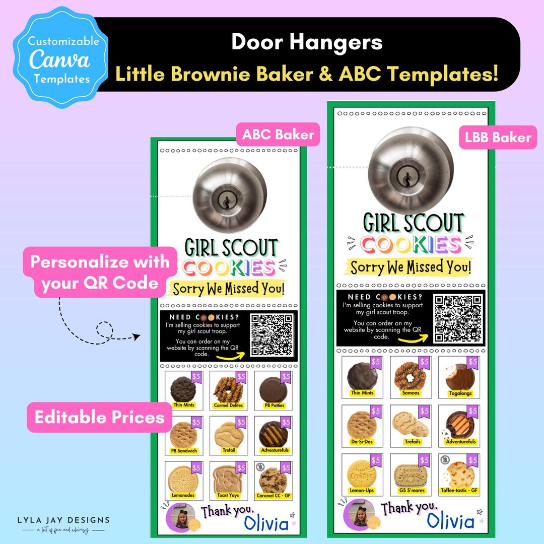 2025 Editable ABC Cookie Door Hanger With QR Code, Printable Scout Menu ...
