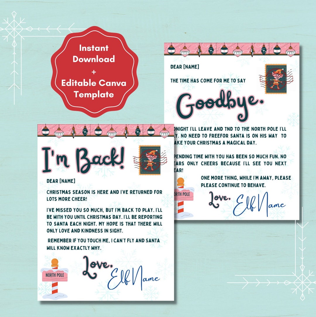 Elf Arrival and Goodbye Letter, Printable Elf Letters, Elf Arrival ...
