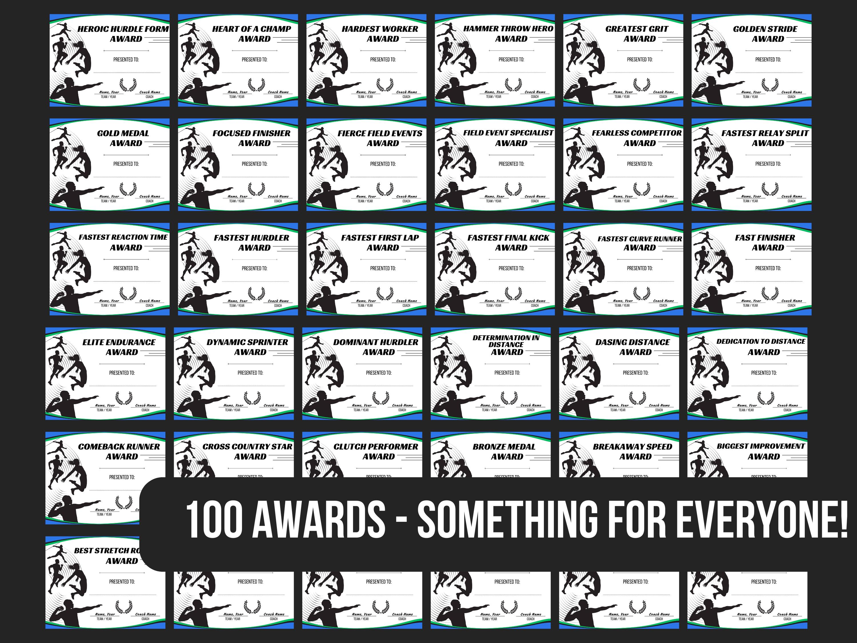 Track and Field Awards Certificates, Editable End of Season Awards ...