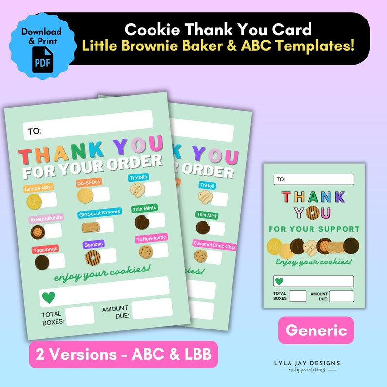 2025 Scout Cookie Sales - Delivery Card, Thank You Card - Printable ...
