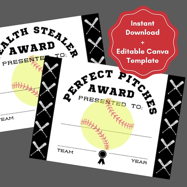 Softball Award Template - Etsy