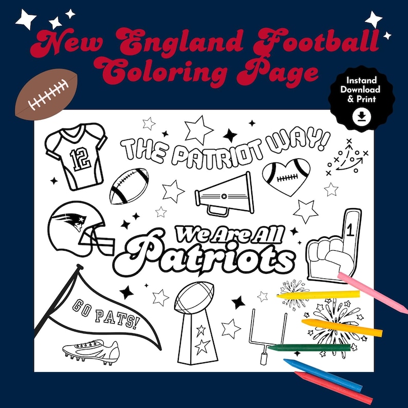New England Coloring Page: Kids' Football Activity (PDF) - Etsy