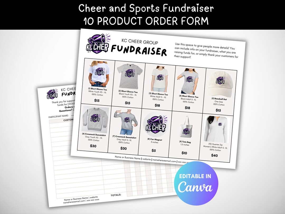 Cheer Fundraising Order Form: Editable Canva Template (digital Download ...