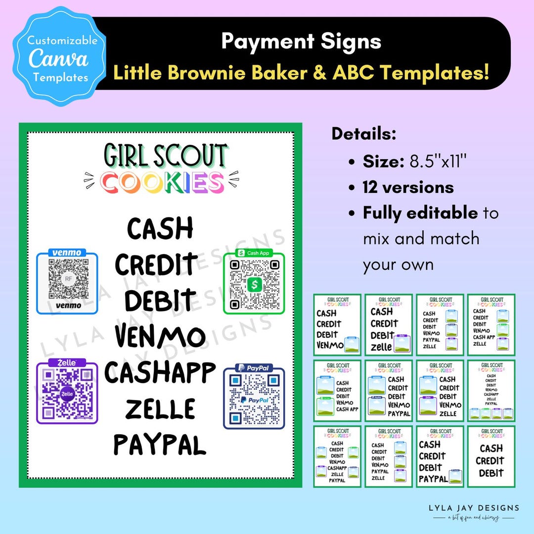 Scout Cookie Payment Signs: Editable Canva Template (digital Download ...