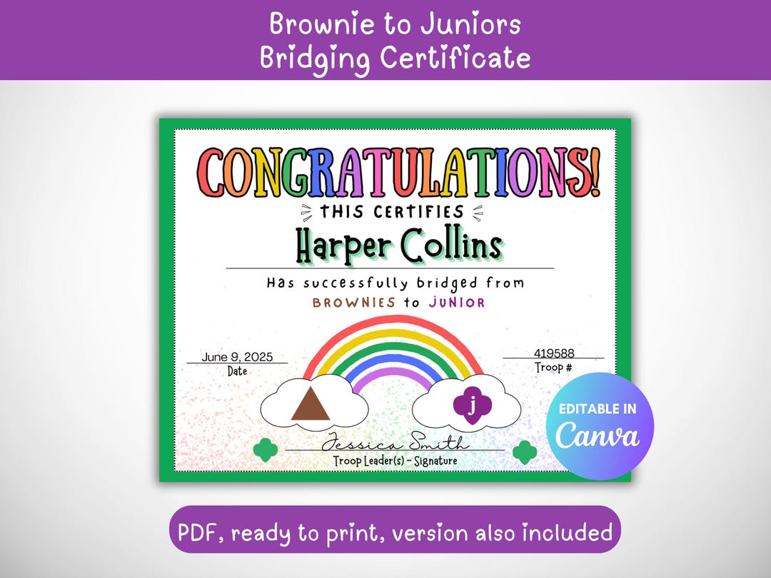 Brownie to Junior Bridging Certificate, Scout Award, Bridging Ceremony ...