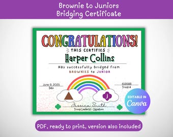 Girl Scout Bridging Certificate - Brownies to Juniors Printable - Etsy