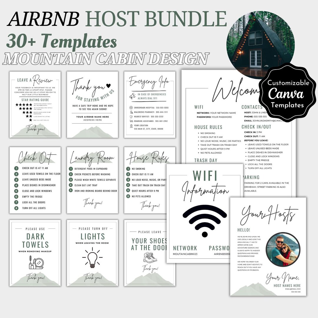 Airbnb Host Sign Bundle: Modern Cabin Decor (canva Template) - Etsy