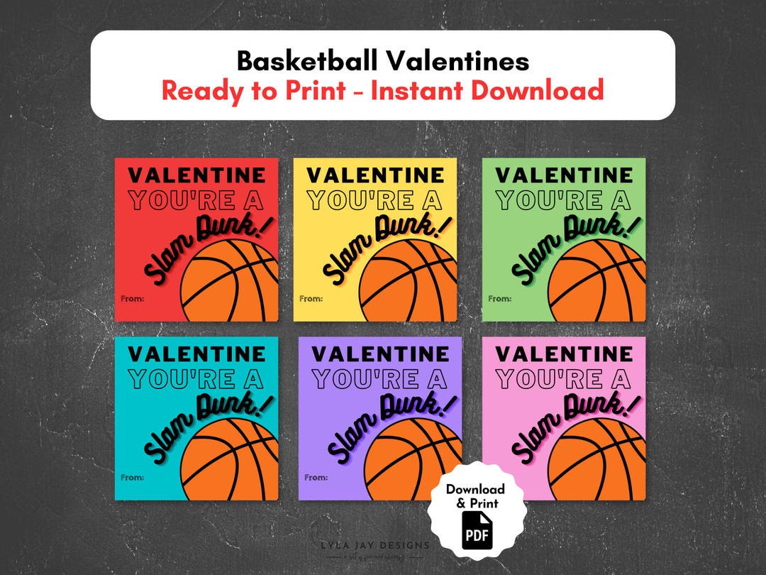 Printable Basketball Valentine Cards, Kids Classroom Valentines Day ...