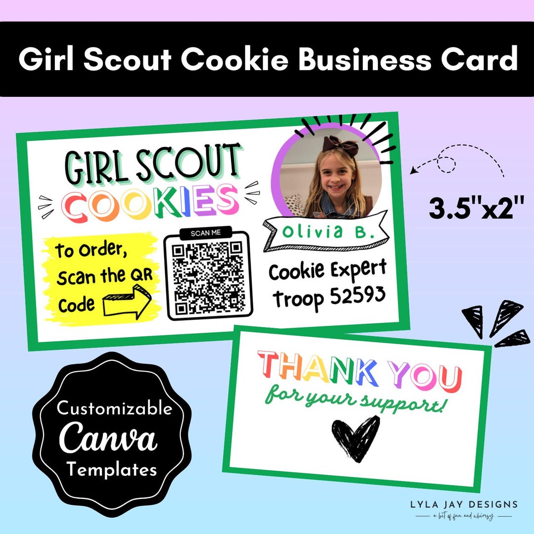 2025 Girl Scout Cookie Business Card, Printable LBB ABC Card, Cookie ...