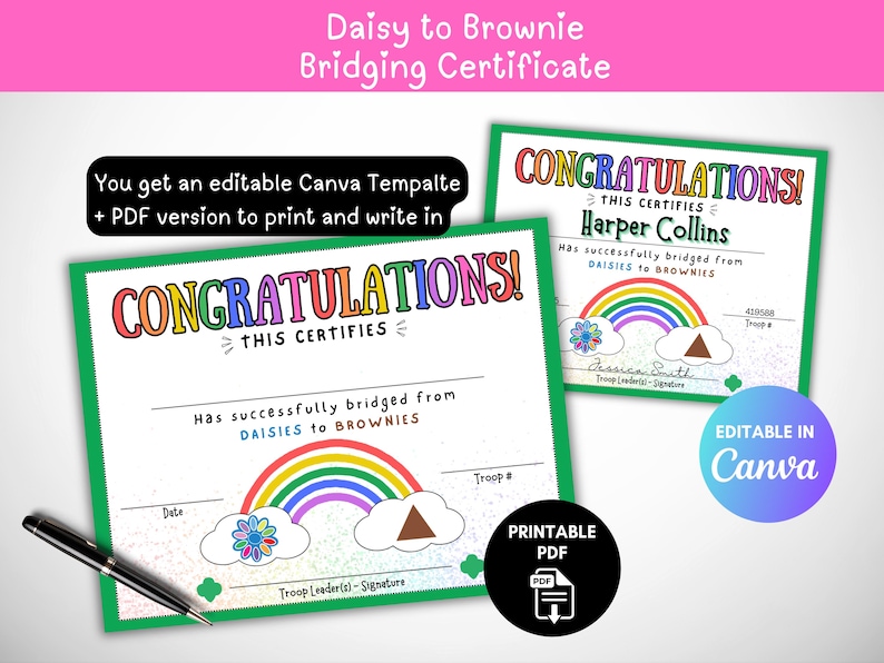 Daisy to Brownie Bridging Certificate: Printable Scout Award (PDF) - Etsy