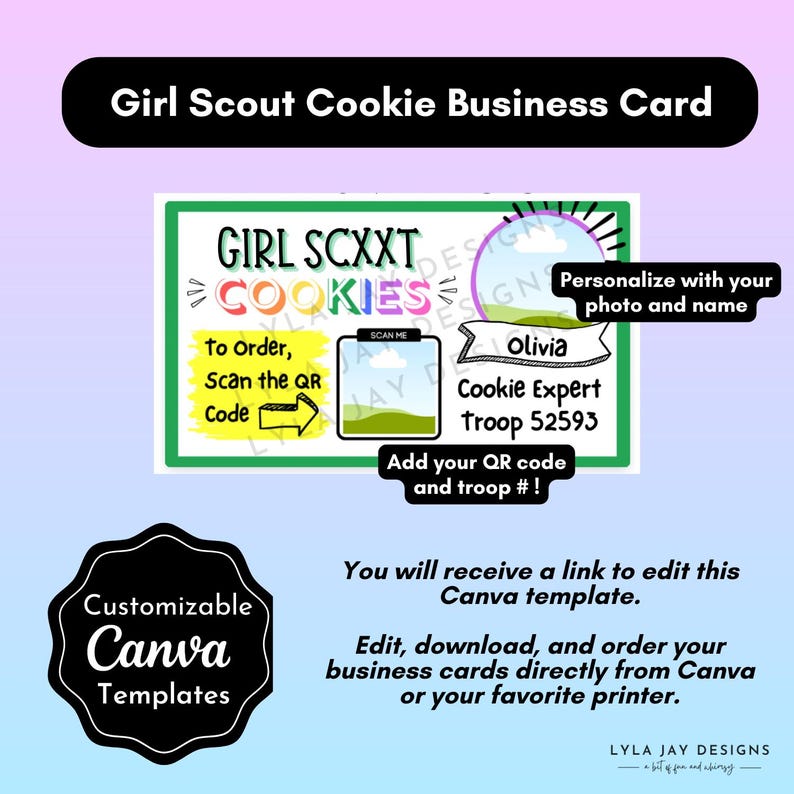 Scout Cookie Business Card Template: Editable Printable (PDF) - Etsy