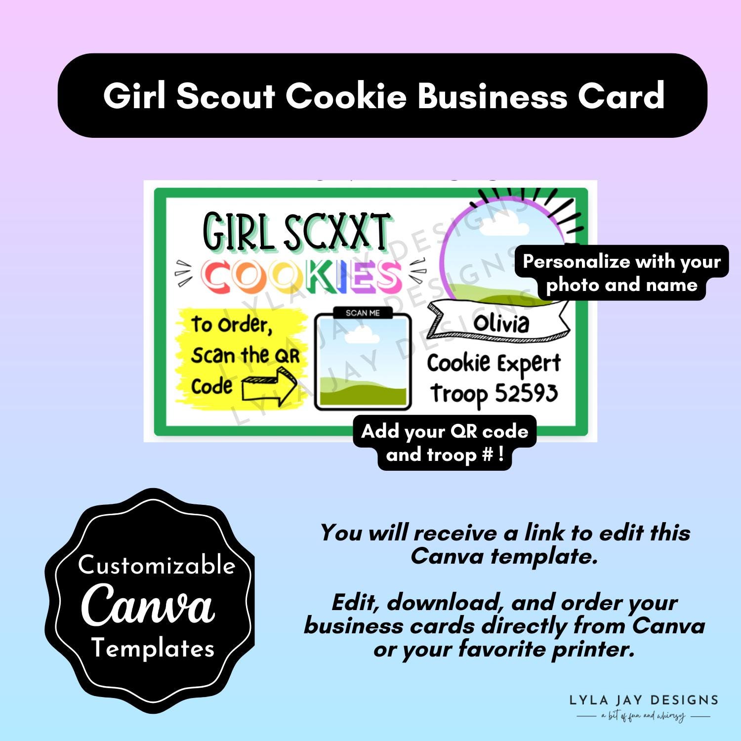 Scout Cookie Business Card Template: Editable Printable (PDF) - Etsy