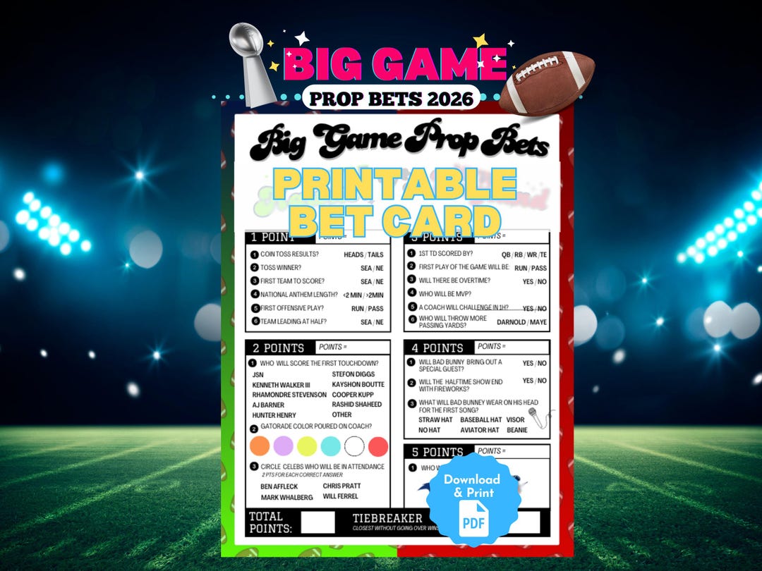 2026 Big Game Prop Bets – Football Party Game Printable PDF - Etsy