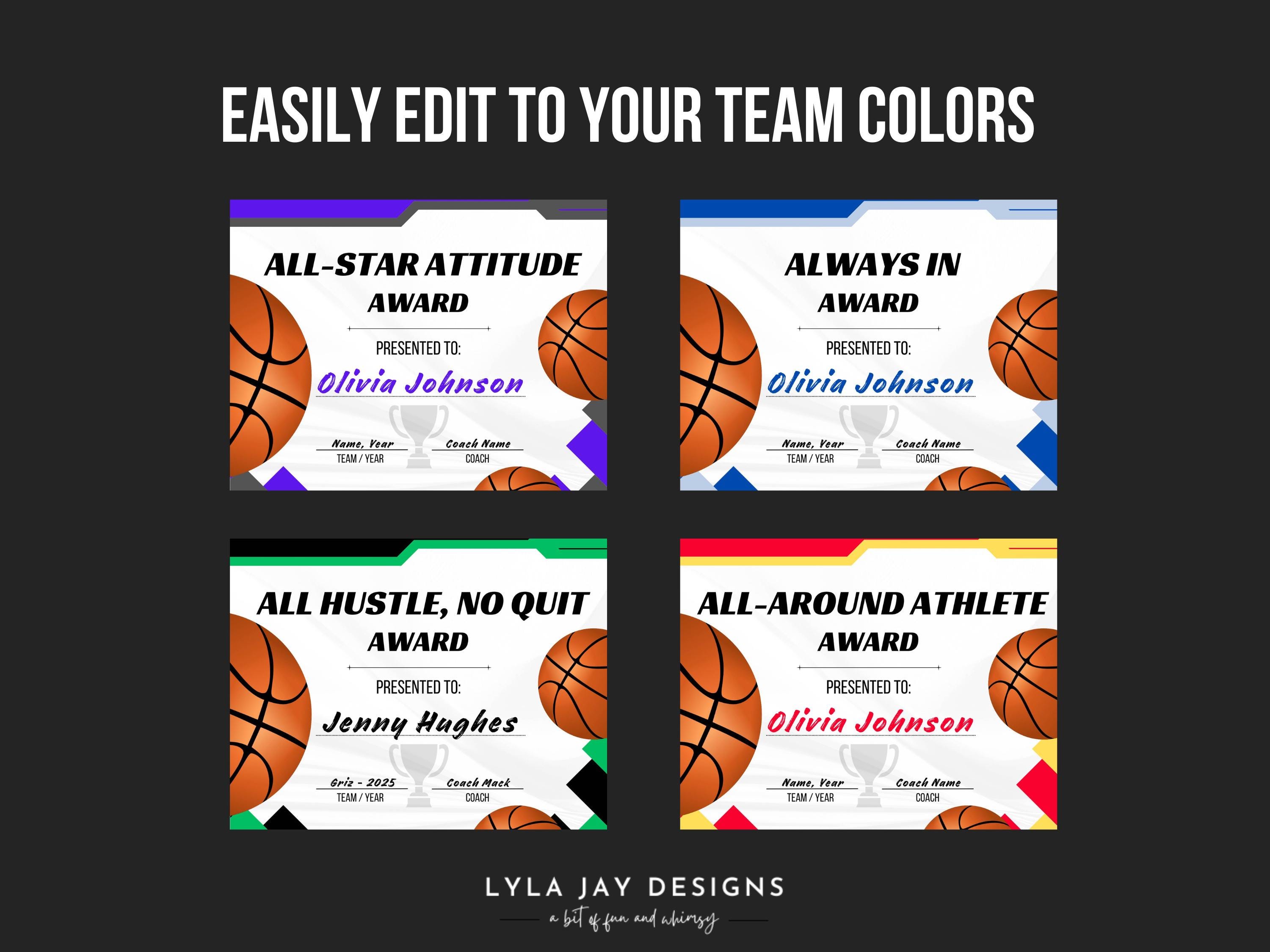 Editable Basketball Awards Certificates: Team Party Favors (instant ...