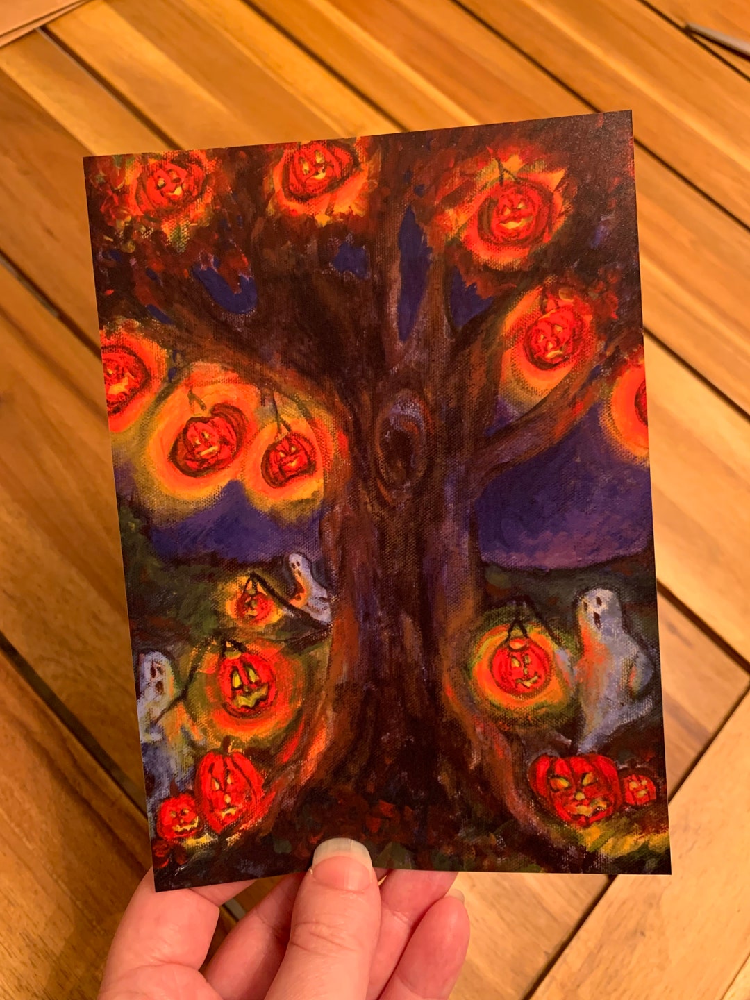 Haunted Halloween Tree 5x7 Inch Spooky Ghost Halloween Art Print - Etsy