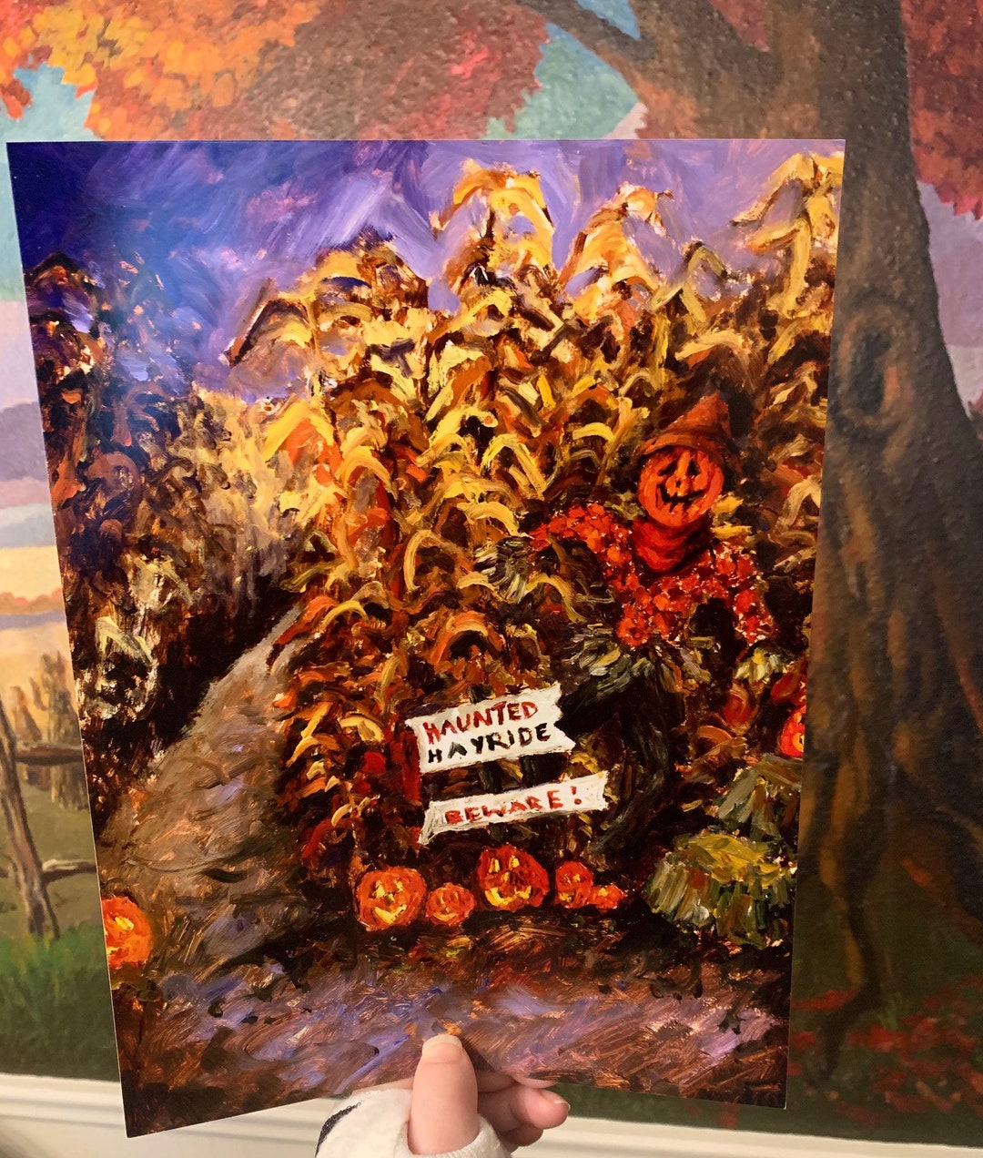 Haunted Hayride 9x12 Inch Halloween Scarecrow Print / Halloween Wall ...