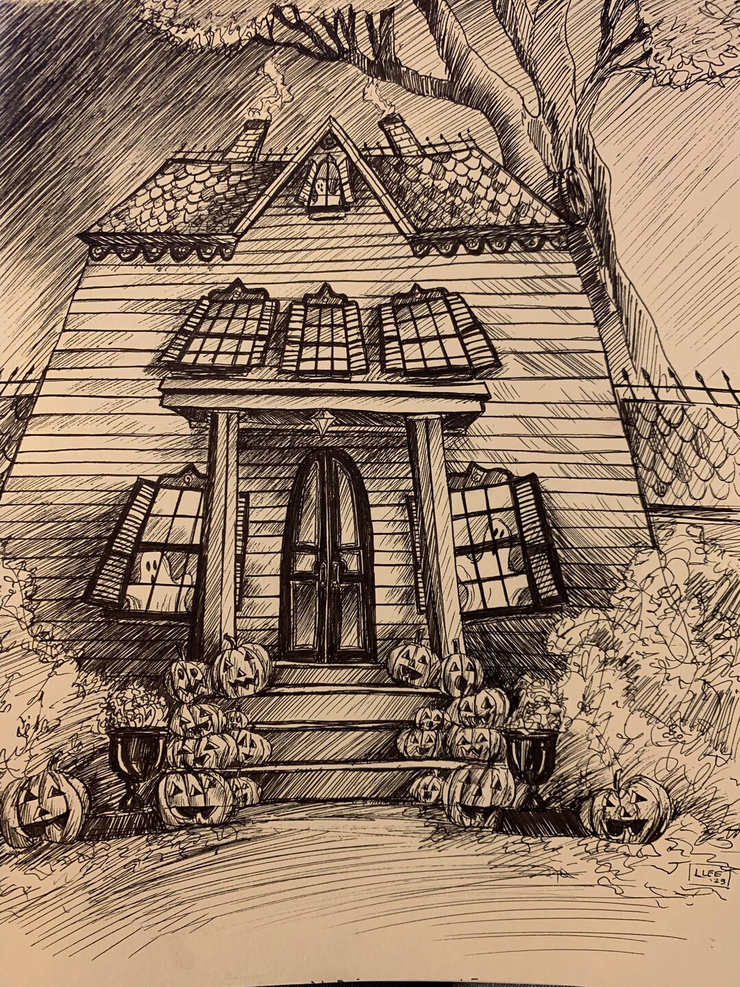 Ghastly Manor Halloween Haunted House 9x12 Inch Print Wall Hanging - Etsy