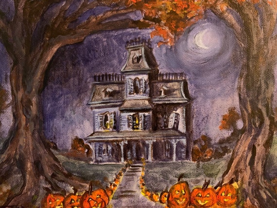 October Manor Halloween Haunted House 8x10 Inch Print - Etsy
