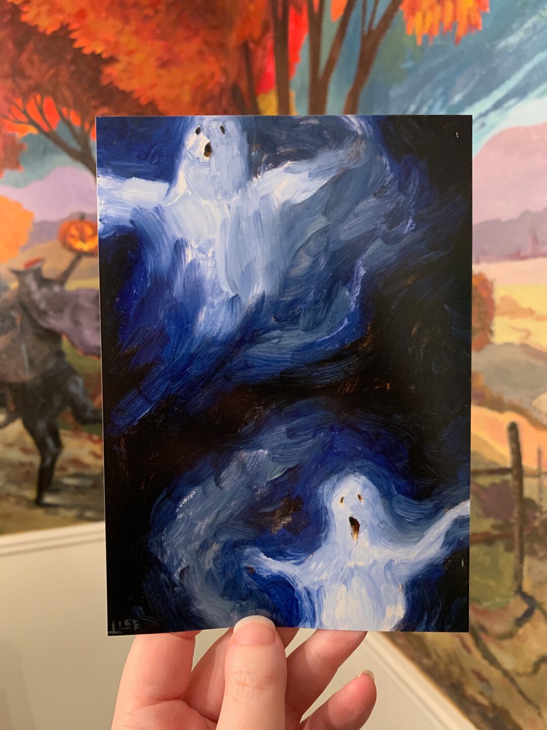 Two Ghouls Halloween Ghost Print: Spooky Whimsical Wall Art - Etsy
