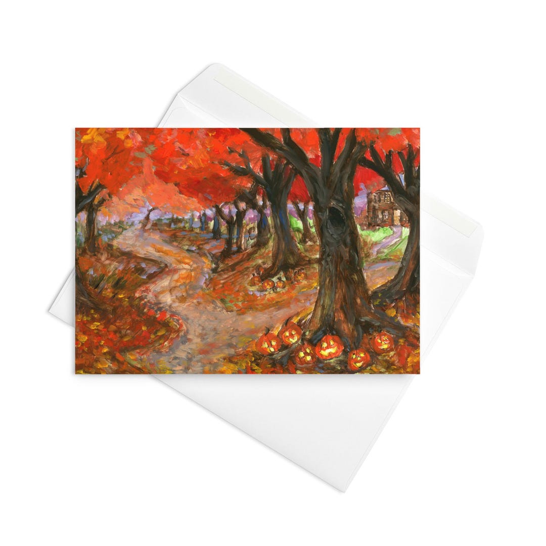 Halloween Fall Autumn Landscape Greeting Card / Halloween Greeting Card ...