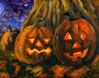 Harvest Hill 9x12 Inch Halloween Jack O Lantern Print Etsy