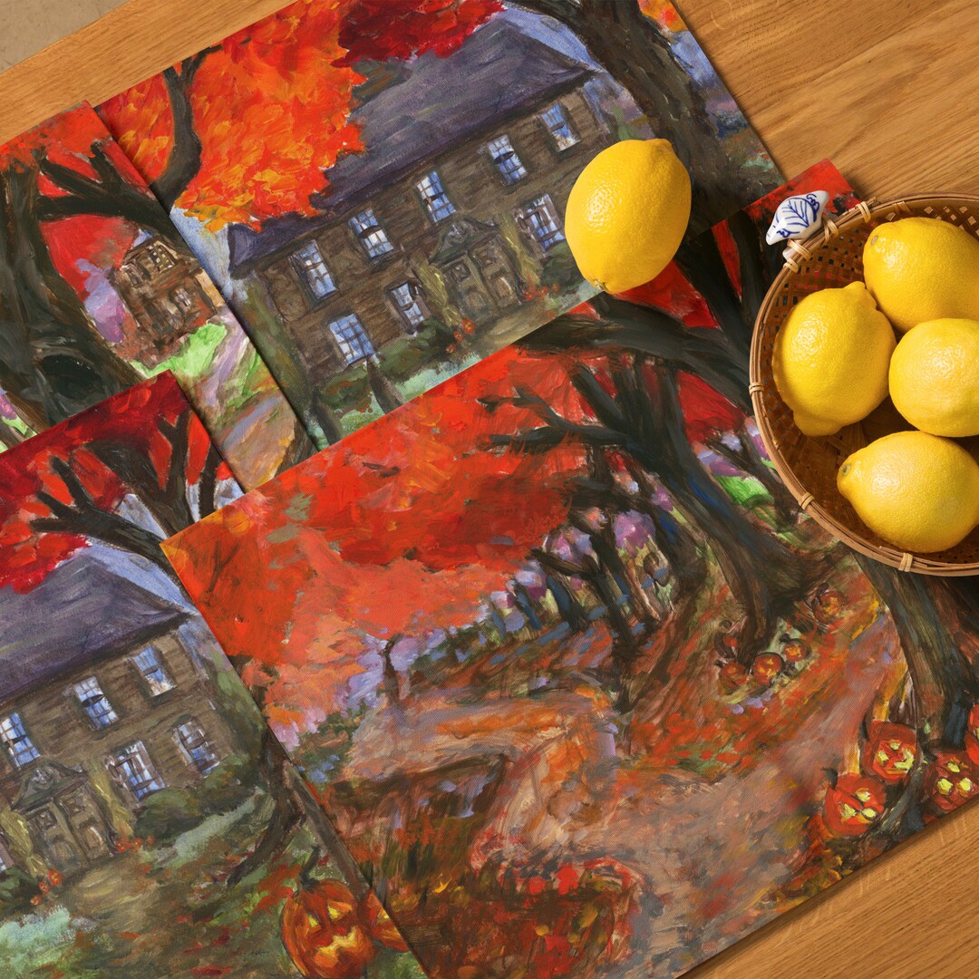 Halloween Autumn Haunted House Placemat Set / Halloween Decor - Etsy
