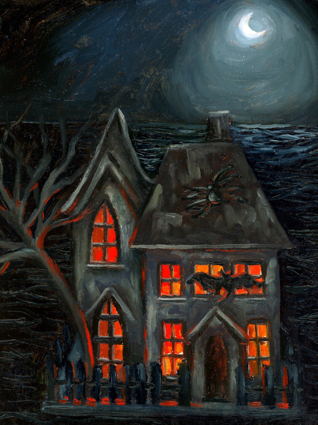 Haunted House Halloween Seascape Digital Download Print - Etsy