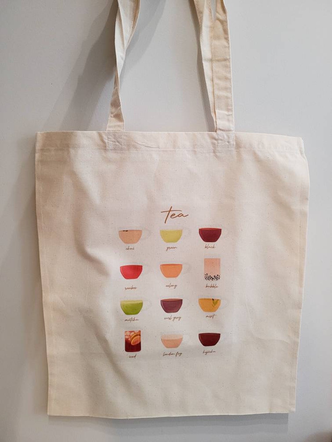Tote Bag Tea Menu Tote Bag, 15 X 16 Long Handle Tote Bag, Lightweight ...