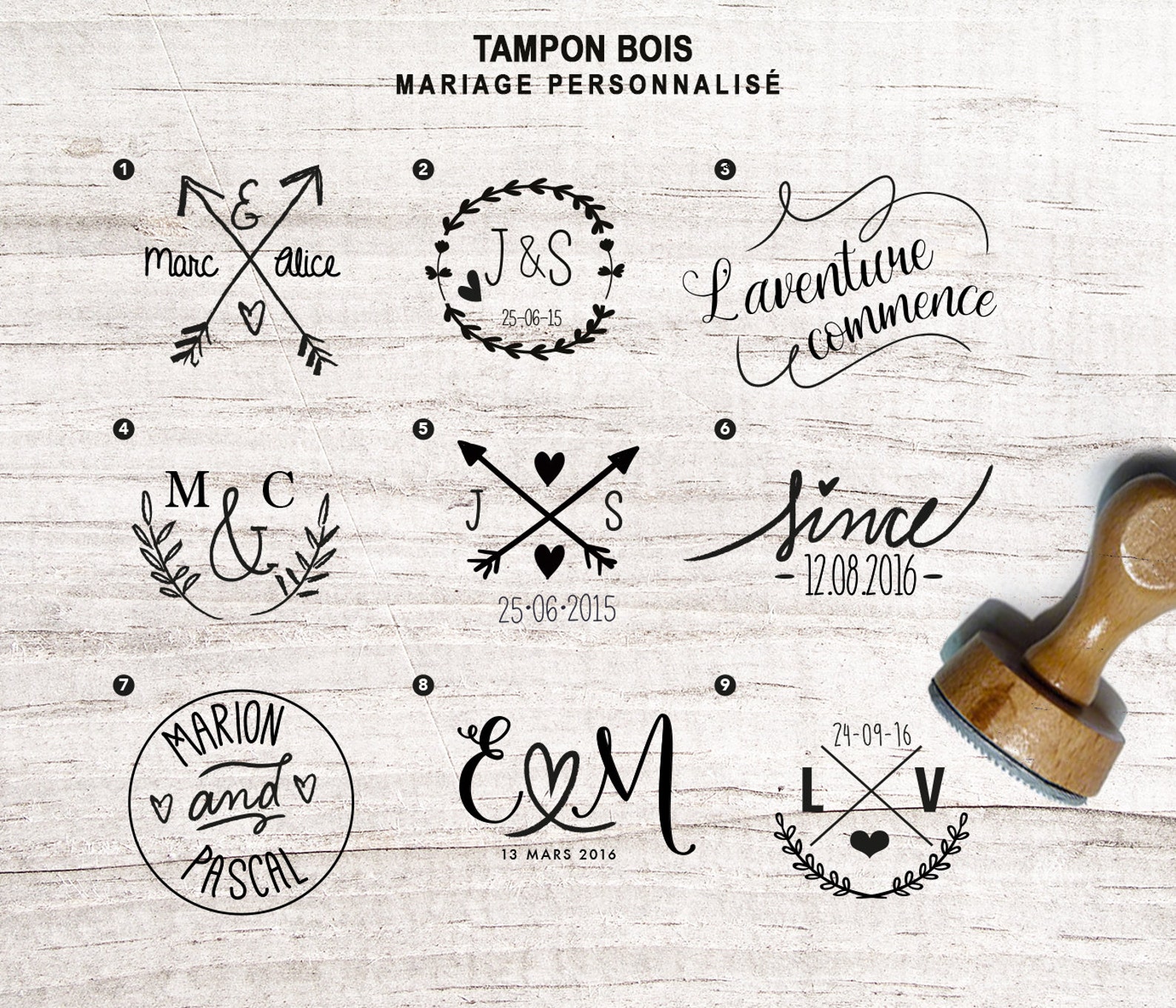 Tampon bois personnalisé mariage - Etsy France
