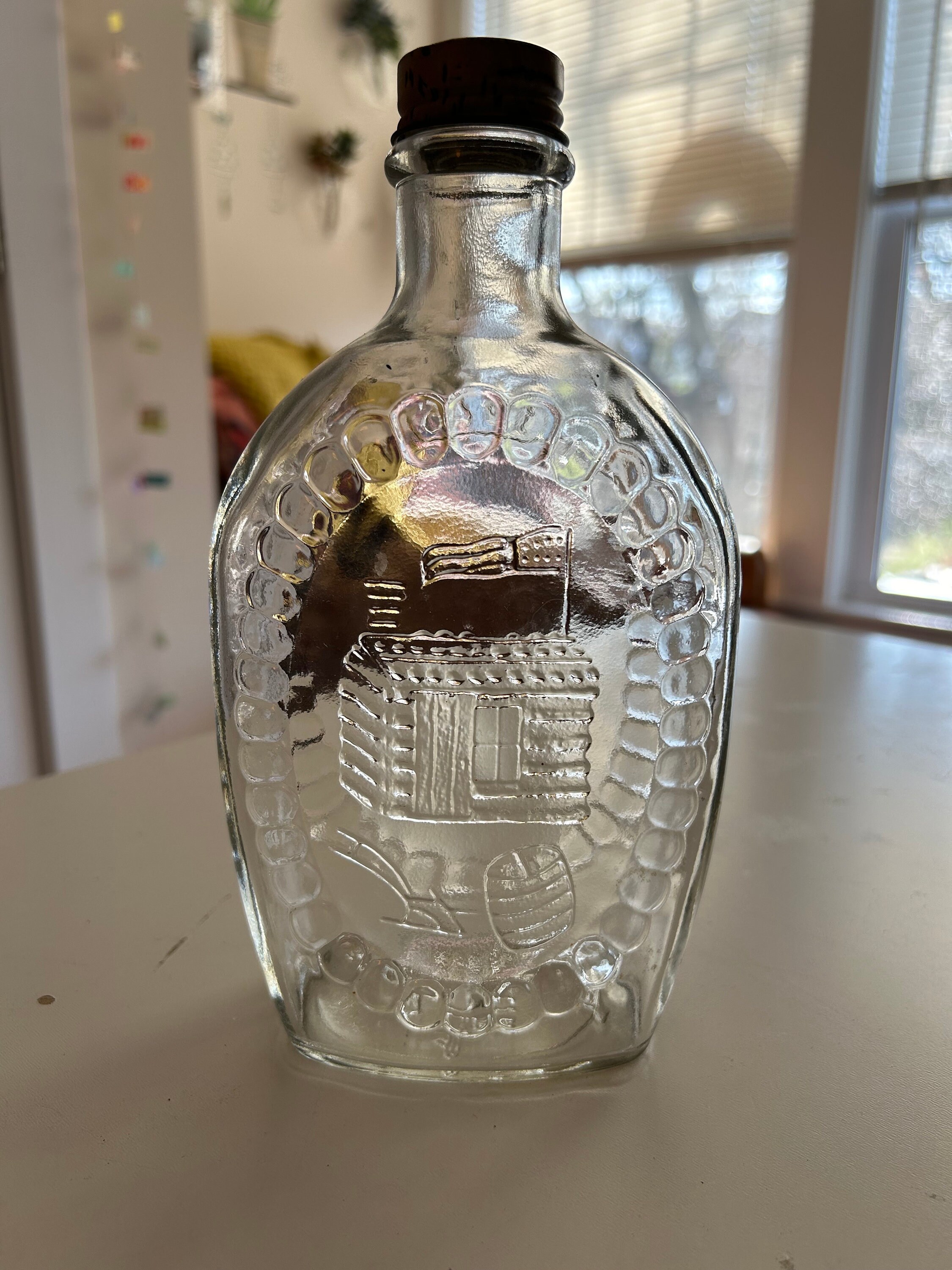 Vintage Log Cabin Syrup Clear Glass Bottle With Metal Cap in Faux Cork ...