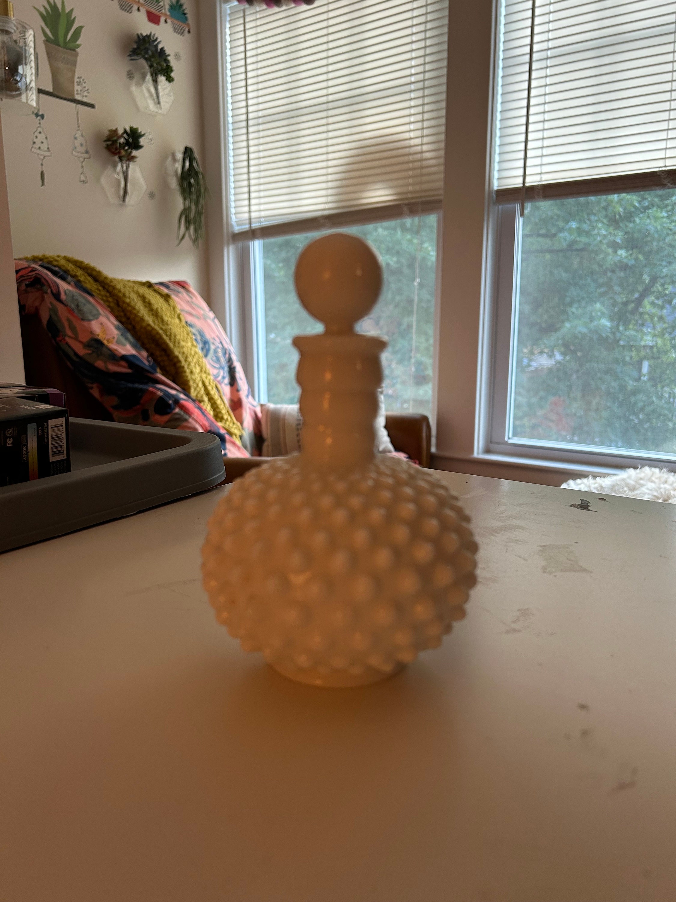 Vintage Anchor Hocking Hobnail Perfume Bottle Milk Glass Cologne Bottle ...