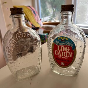 Vintage Log Cabin Syrup Clear Glass Bottles With Metal Caps in Faux ...