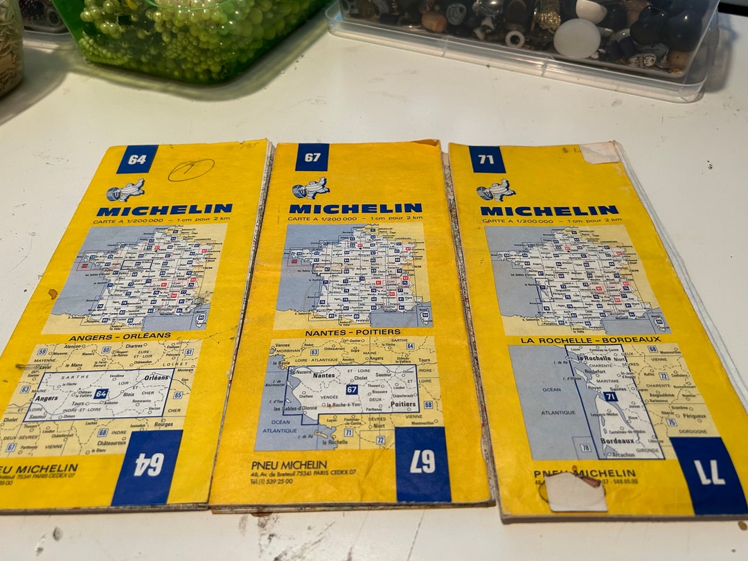 Vintage Michelin Maps; Carte Michelin; Orleans, Nantes, Bordeaux; 1970 ...