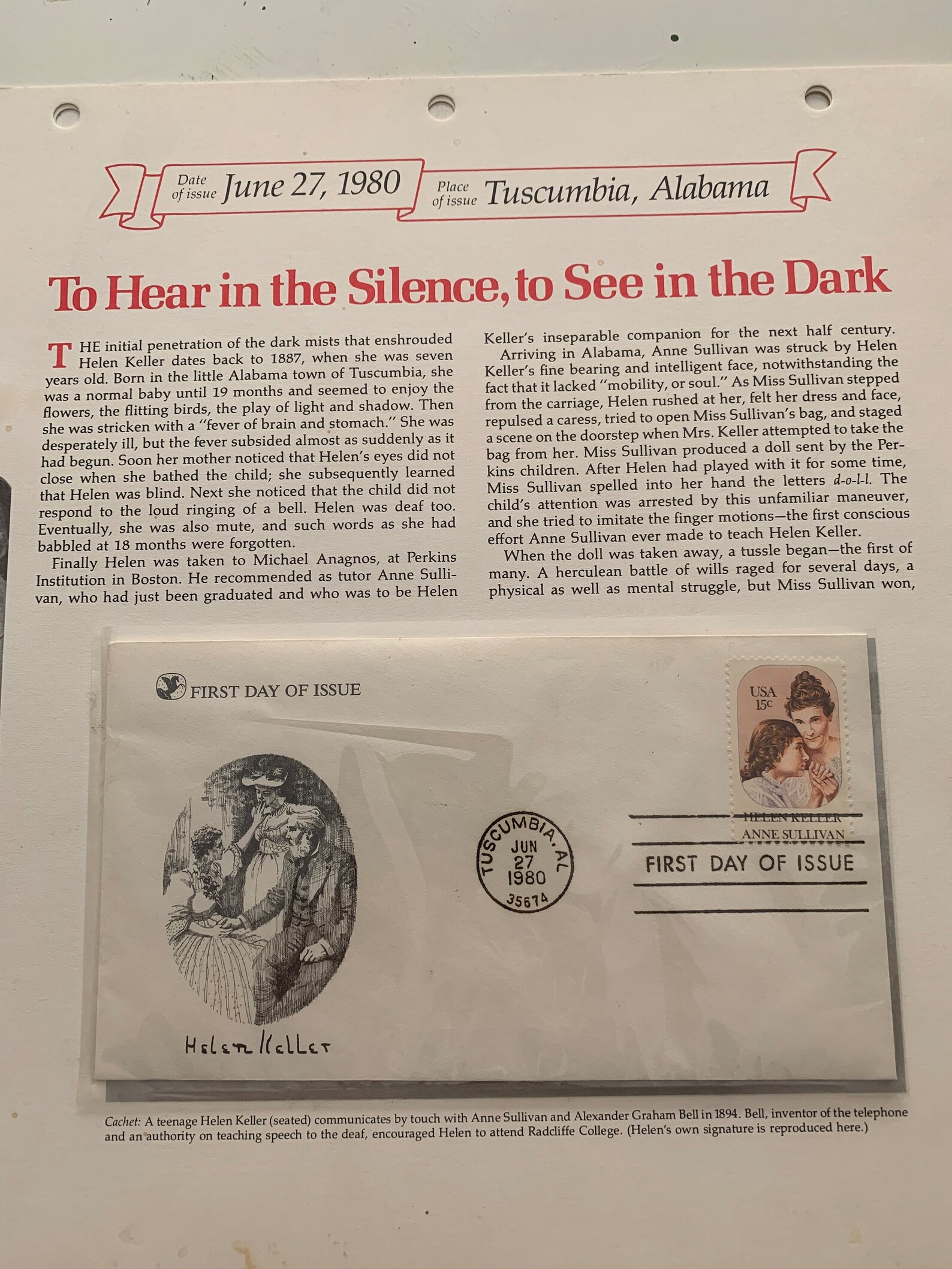 Helen Keller Readers Digest Stamp 1st Day of Issue With Certificate ...