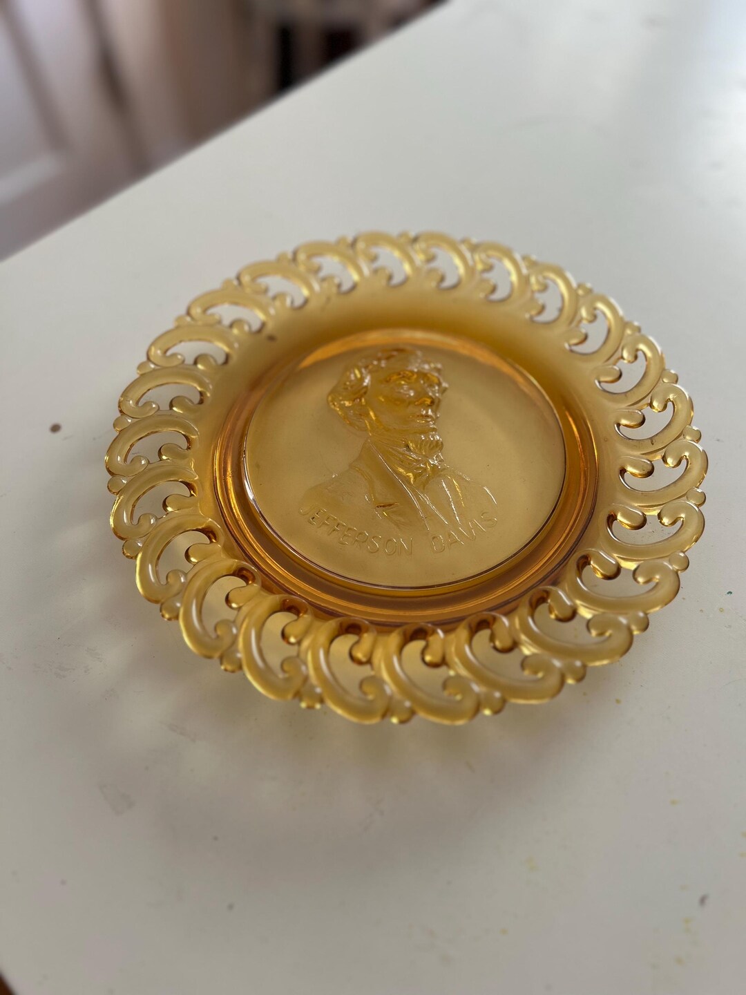 Vintage LE Smith Amber Jefferson Davis Embossed Bust on Plate C-styled ...