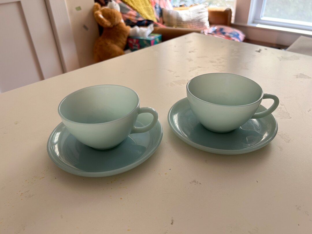 Vintage Fire King Light Blue/azurite Cup and Saucer Set Thin Fire King ...