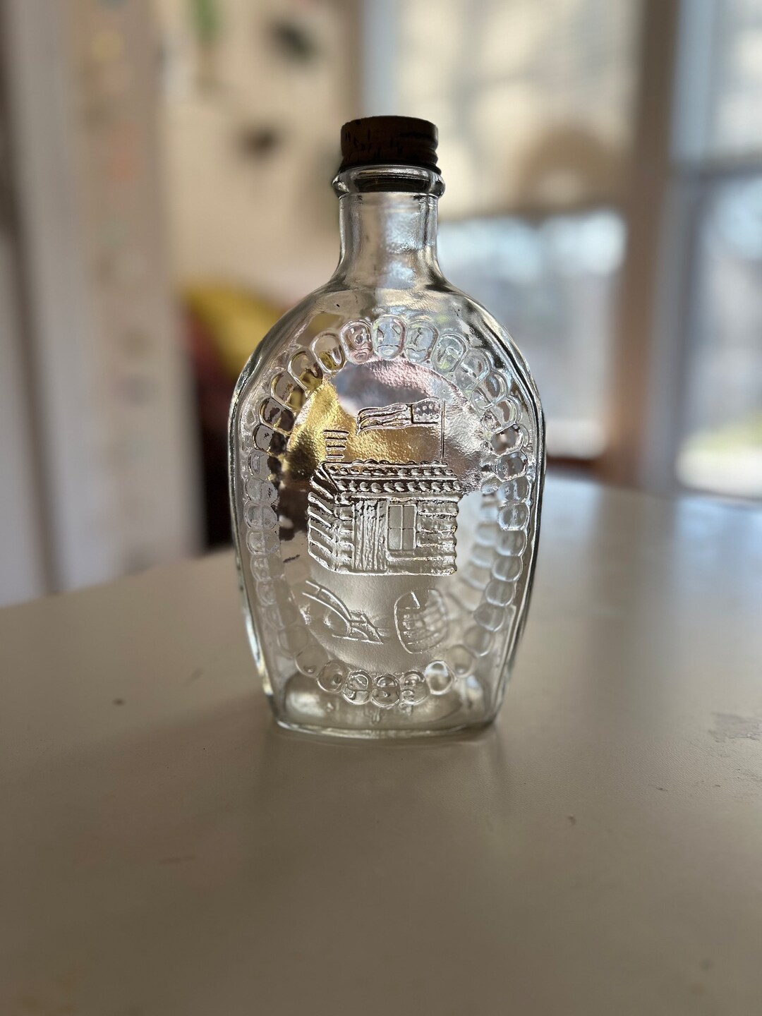 Vintage Log Cabin Syrup Clear Glass Bottle With Metal Cap in Faux Cork ...