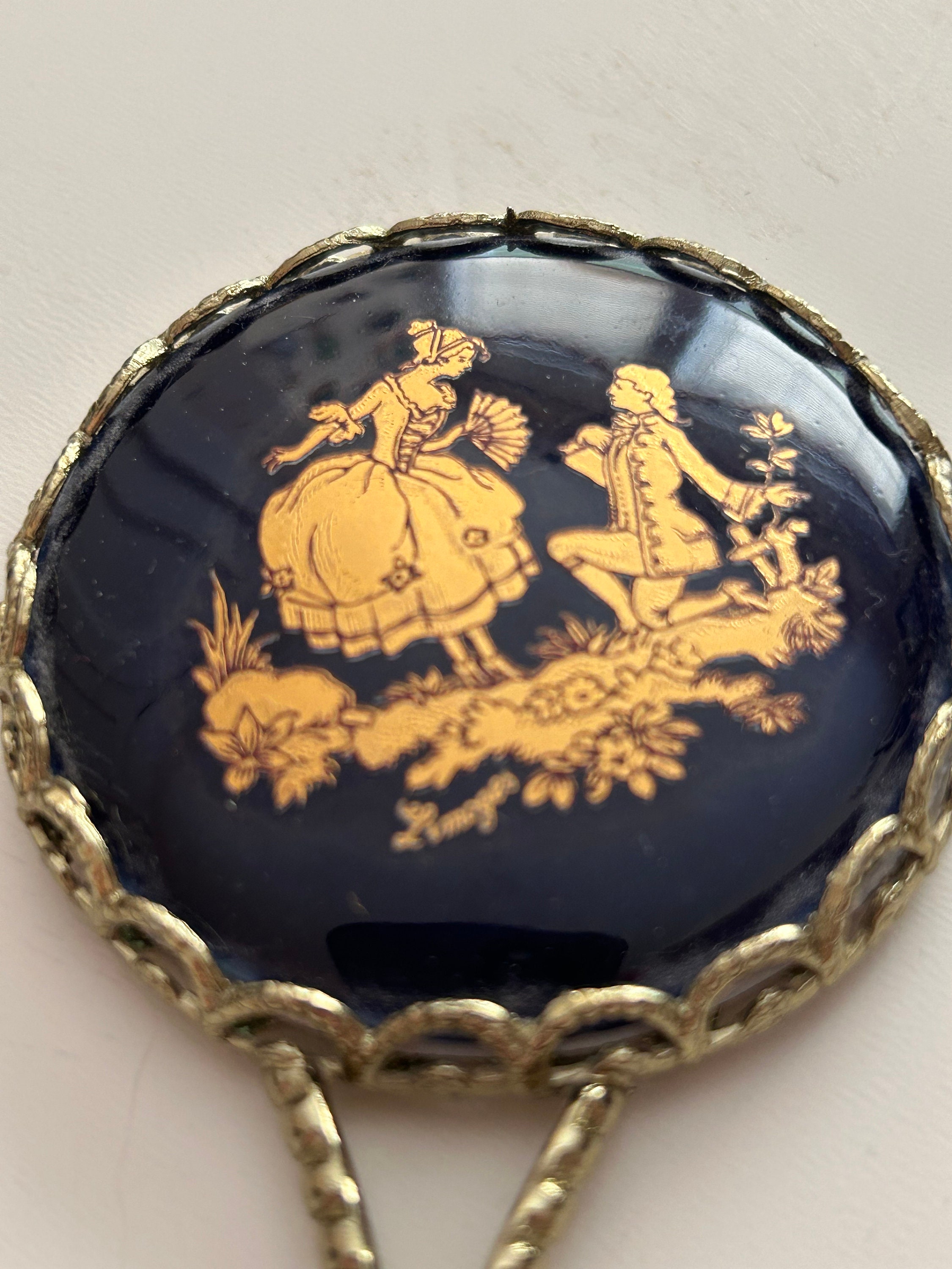 Vintage Limoges Signed Cobalt Blue Hand Mirror Round Pocket - Etsy