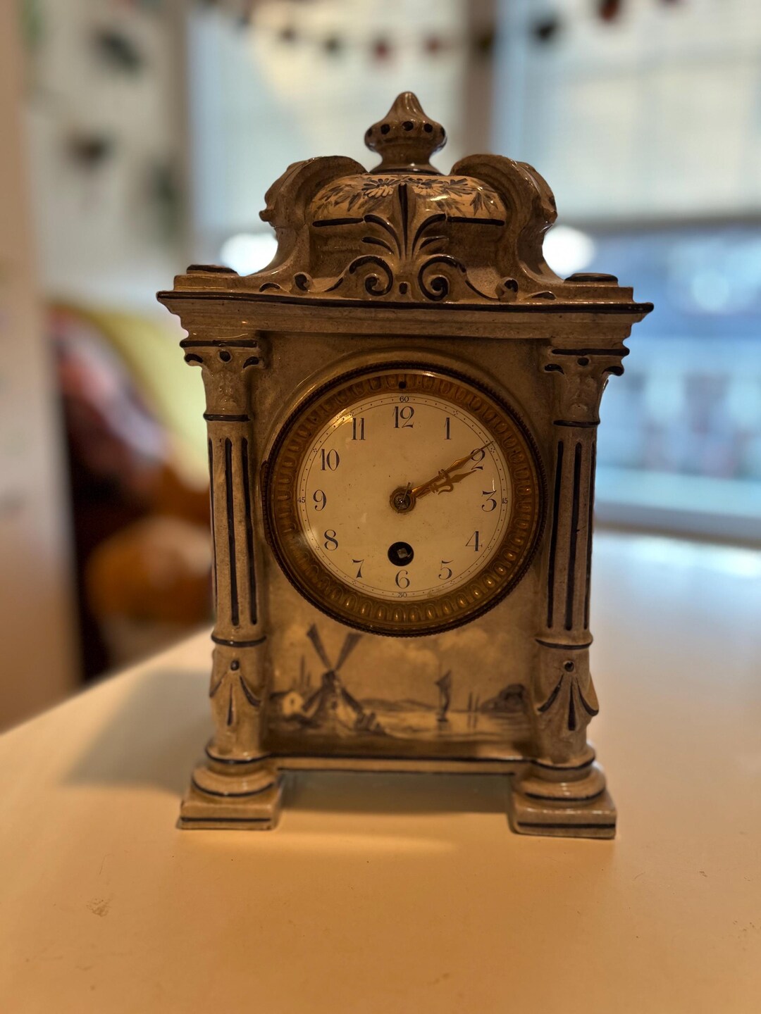 Vintage Delft Porcelain Mantle Clock; Blue and White Ceramic Hand ...