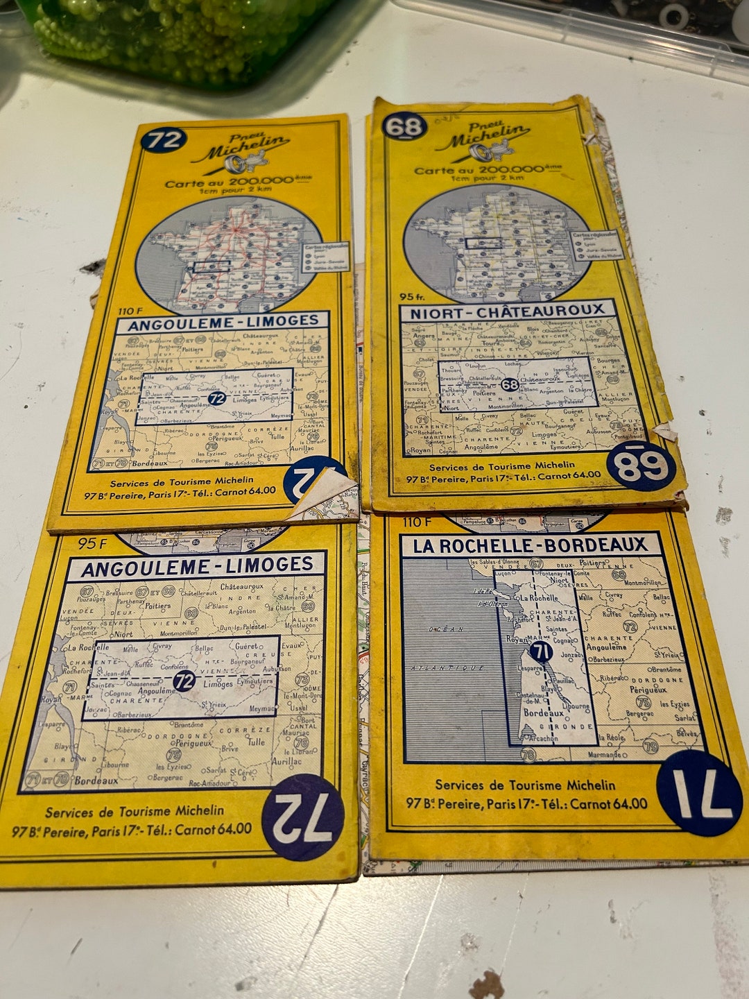 Vintage Pneu Michelin Maps; Carte Michelin; Limoges, Bordeaux ...