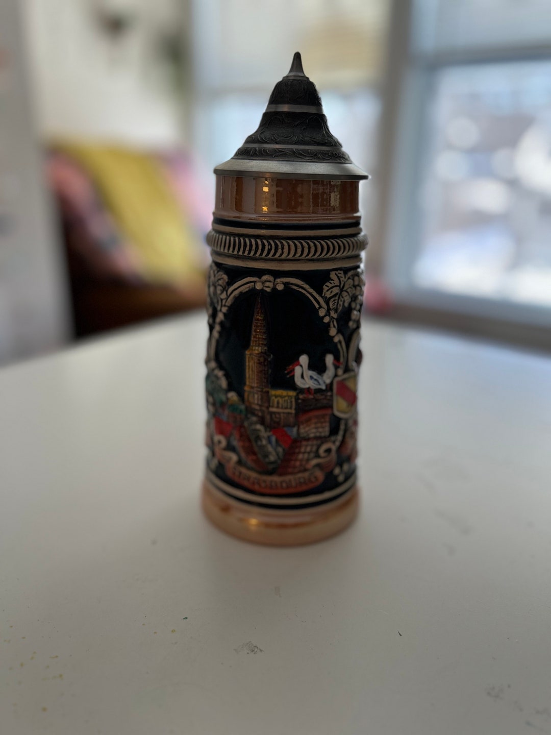Vintage Lidded Ceramic German Beer Stein With Metal Hinged Lid ...