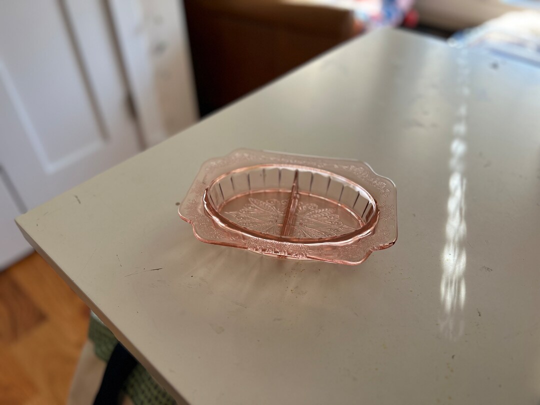 Vintage Jeanette Pink Depression Glass Adam Pattern Divided Relish or ...