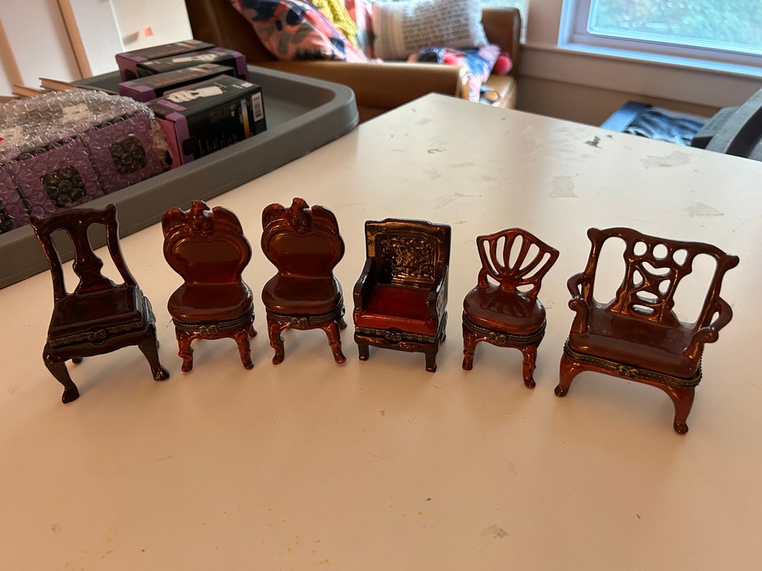 Porcelain Miniature Chair Trinket Boxes; Various Sizes and Shapes; Mini ...