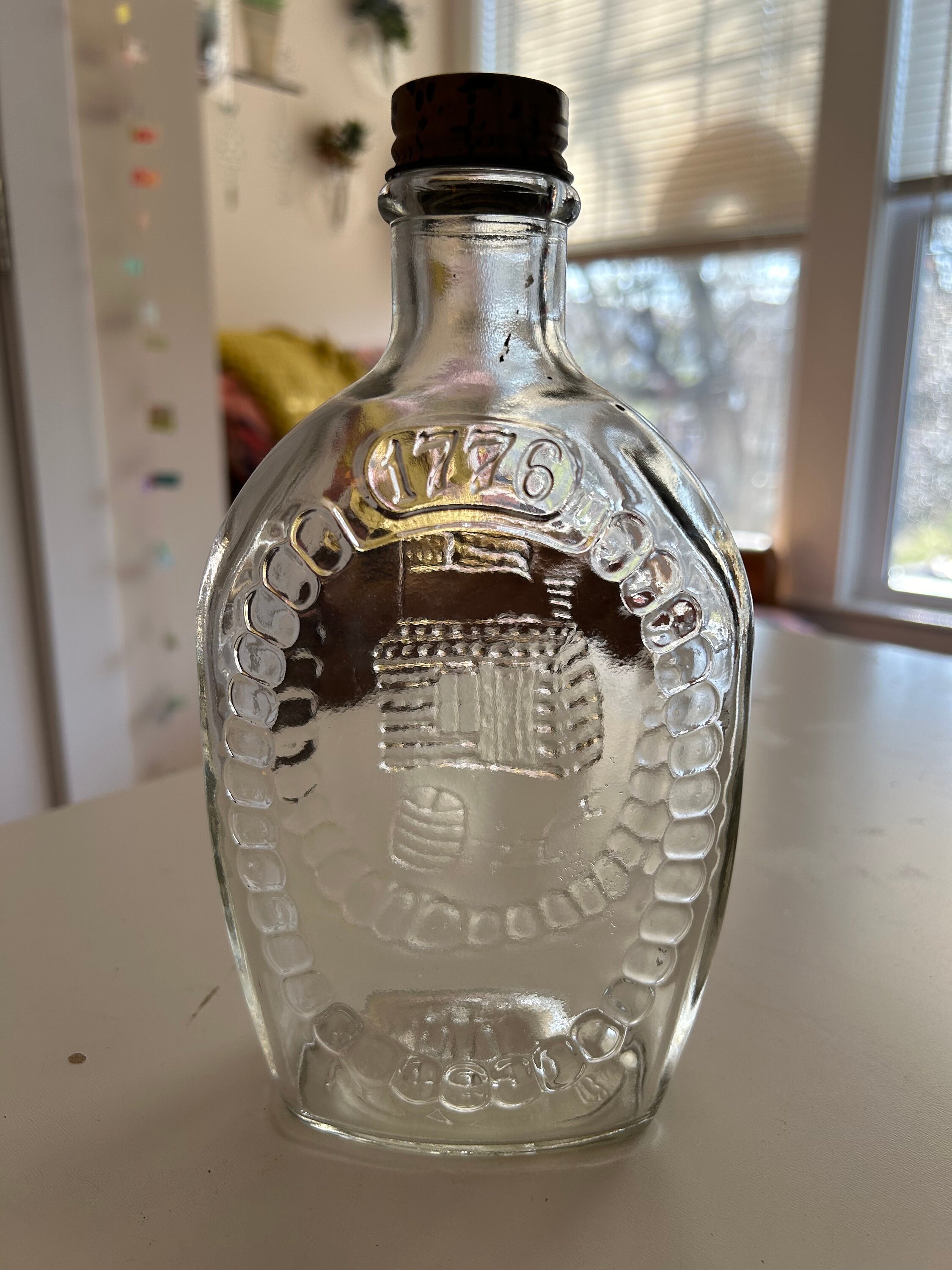 Vintage Log Cabin Syrup Clear Glass Bottle With Metal Cap in Faux Cork ...