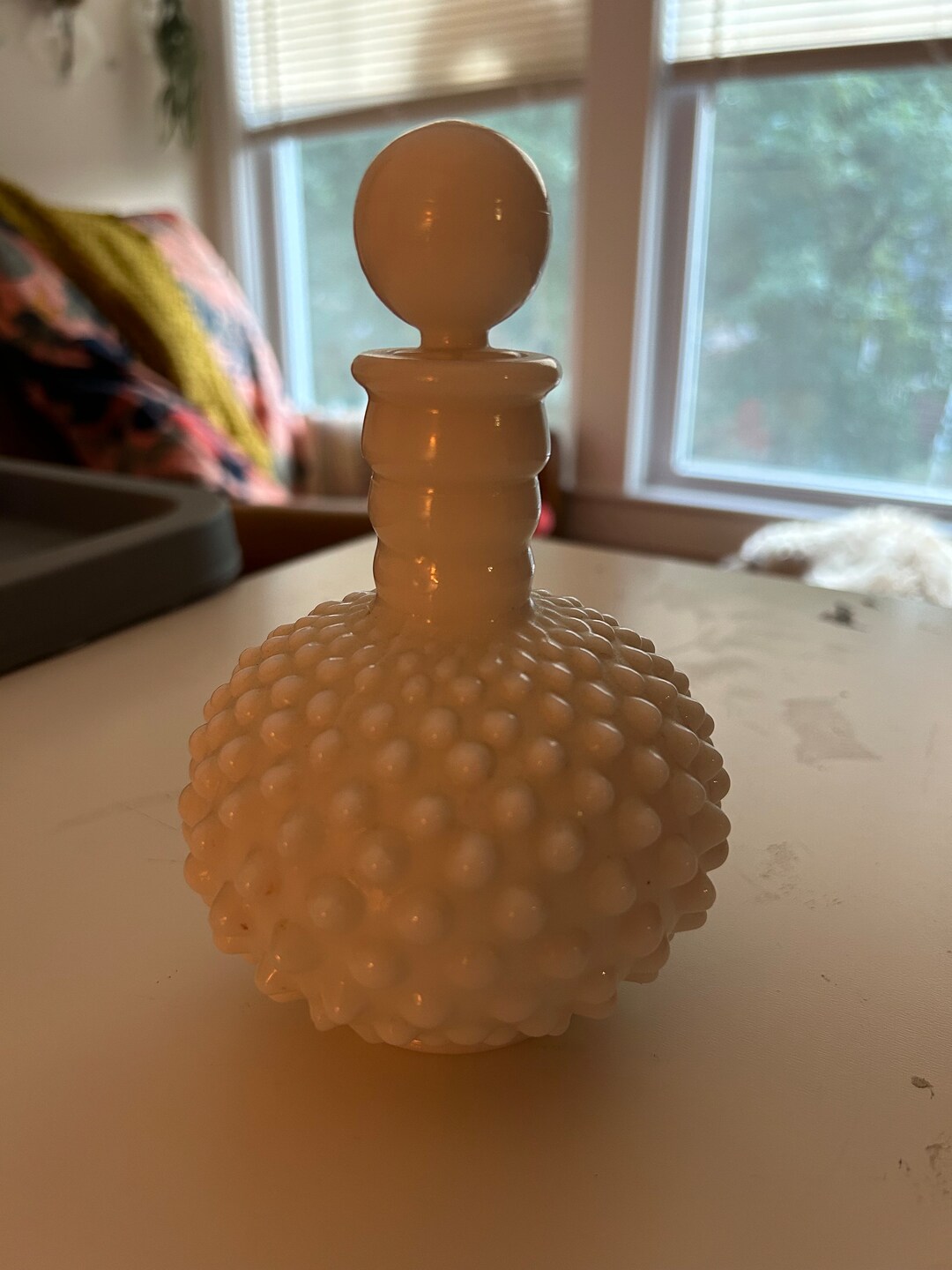 Vintage Anchor Hocking Hobnail Perfume Bottle; Milk Glass; Cologne ...