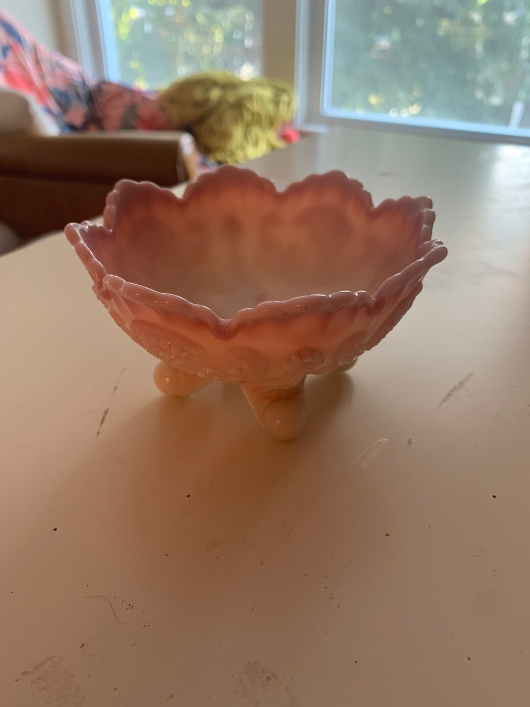 Antique Northwood Dugan Pink Slag Glass Inverted Fan/feather & Footed ...