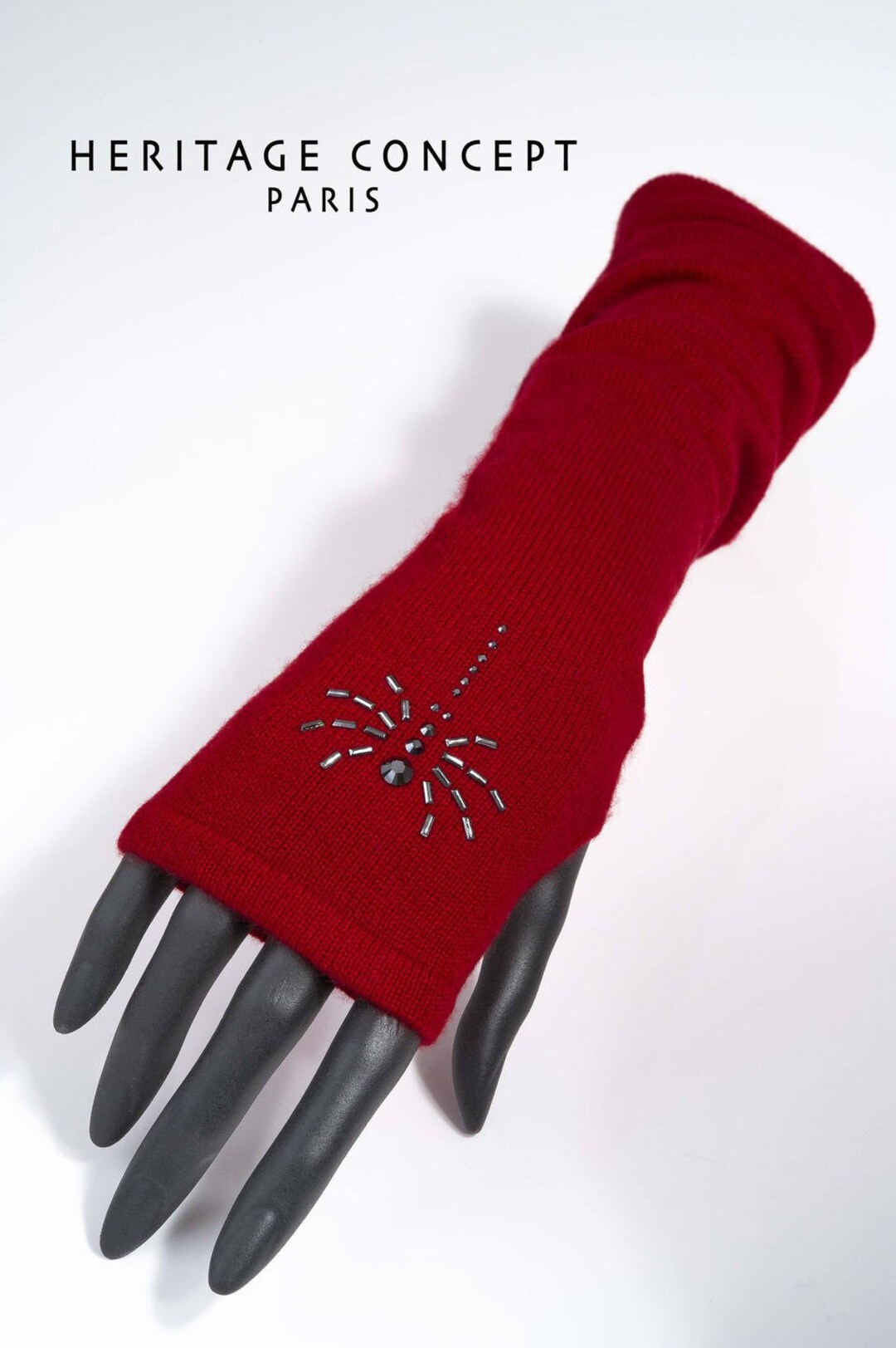 Long RED CASHMERE MITTENS 100% Cashmere Spider Rhinestones - Etsy