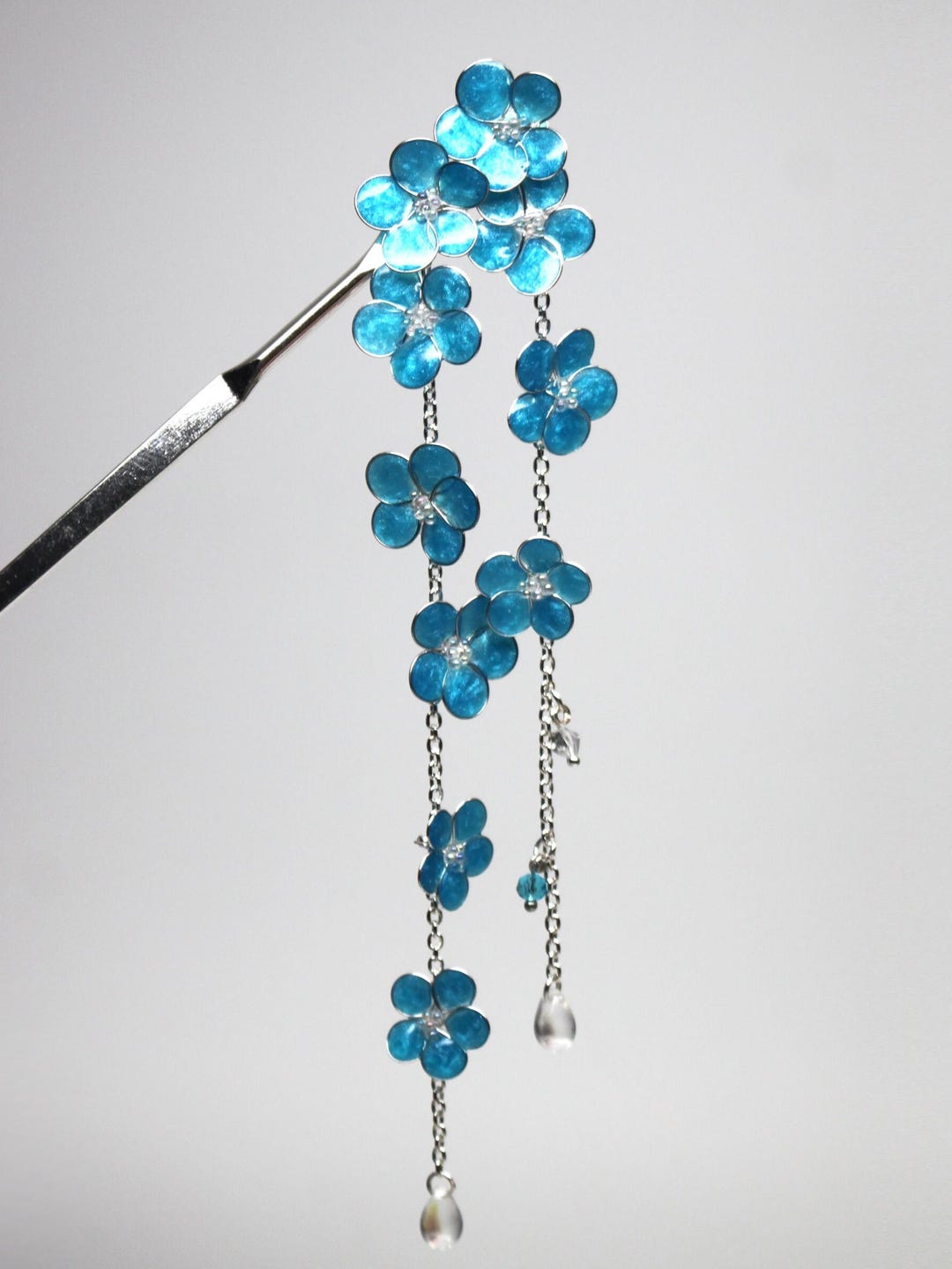 Forget-me-not Kanzashi Hair Stick: Silver Wire Wrapped Swarovski ...