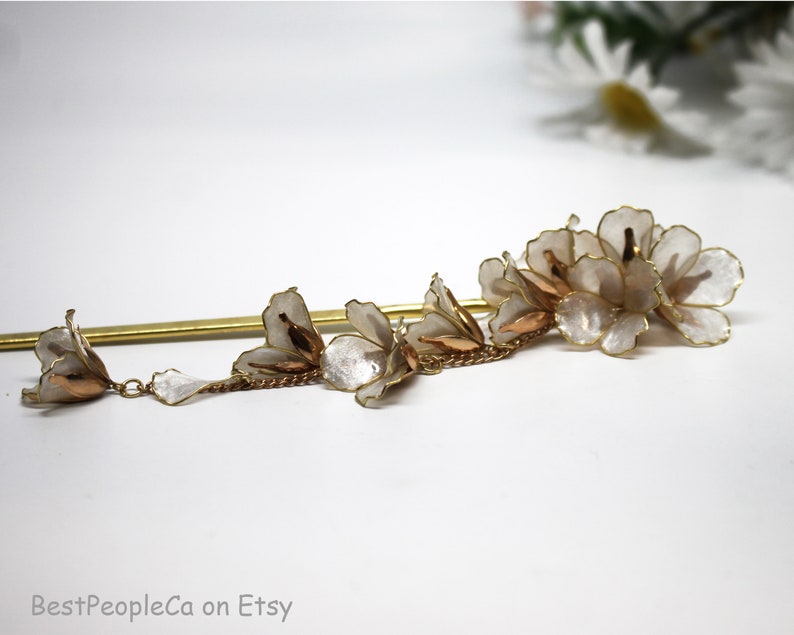 Hairpin Hair Stick Dangle Resin Japanese Tsumami Kanzashi Gold | Etsy